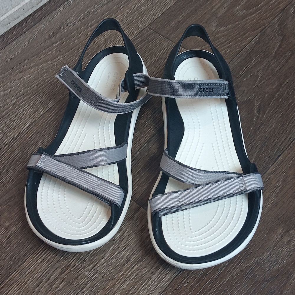 Crocs Grey Swiftwater Webbing Strappy Flat Walking Su… - Gem